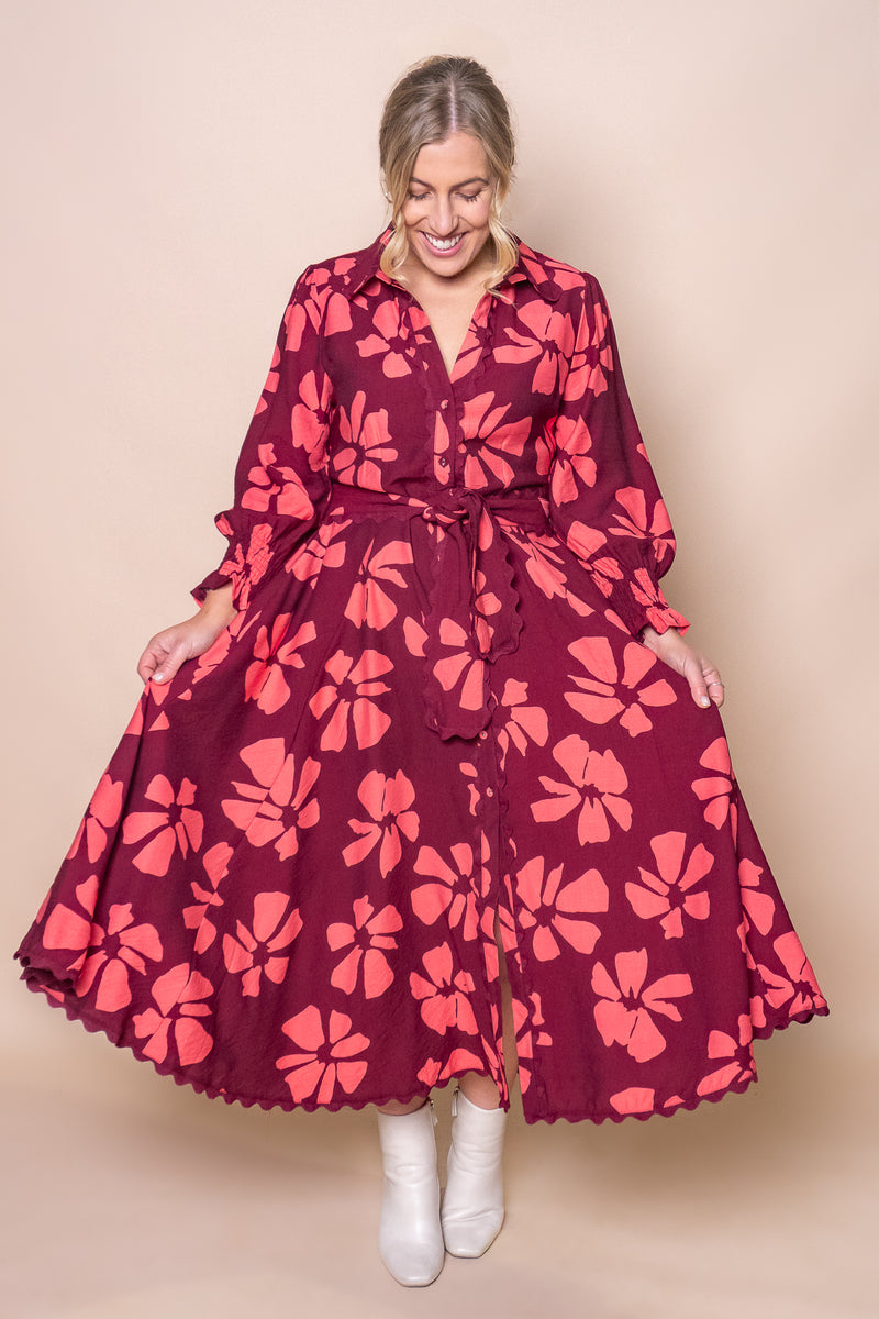 Faith Floral Midi Dress in Burgundy – Always Alice