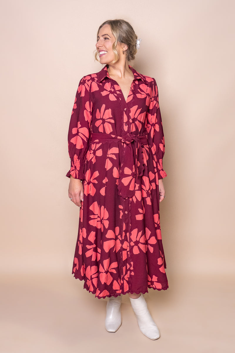 Faith Floral Midi Dress in Burgundy – Always Alice