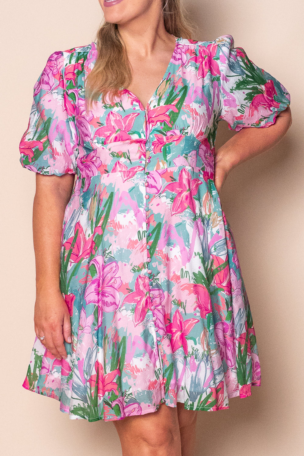 Hayley Floral Artistic Dress in Pink Multi – Always Alice