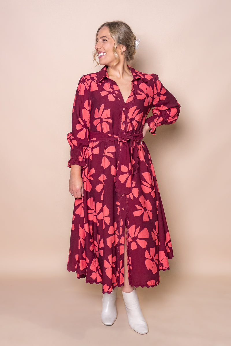 Faith Floral Midi Dress in Burgundy – Always Alice